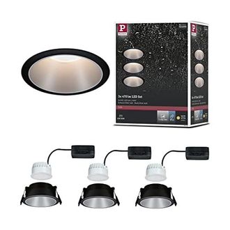 Paulmann 93408 LED spots encastrés Cole rond incl. 3x6,5 watts gradable projecteurs encastrés Noir, Argent Lampe encastrée plastique, Alu zinc spot pour plafon