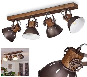 HOFSTEIN Deckenleuchte Orny, Deckenlampe im Vintage-Design aus Metall/Holz in Dunkelbraun/Weiß/Braun m. Lichtschlitzen, Leuchte m. Holzbalken u. verstellbaren 