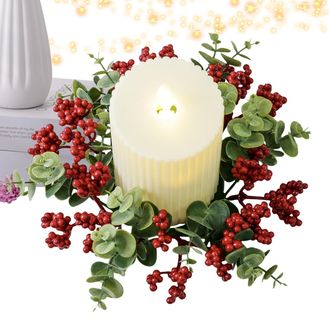 Generic Kerzenringe und Kränze, Weihnachts-Beerenkranz Künstliche Girlandenringe für Stumpenkerzen, dekorative Weihnachtskränze, Aromatherapie-Teelichthalter,