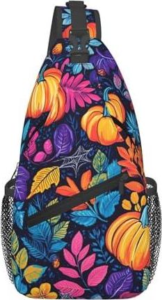 Generic Sacoche Homme Bandouliere Motif de citrouille color&eacute; Casual Sac Bandouli&egrave;re Antivol Sac Poitrine pour Randonn&eacute;e &eacute;cole Femme