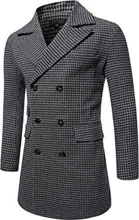 Generic Manteau Long Homme,Homme Anoraks Mens Anoraks - Trench Coat Automne/Hiver double boutonnage plaid vestes en laine grande taille manches longues Titre 