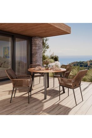 ambia GARDEN Gartentisch, Schwarz, Teak, Holz, Metall, Eukalyptusholz, massiv, rund, eckig, 130x75x130 cm, Bsci, FSC 100%, Holzm&ouml;bel, Holztische, Gartentische Holz