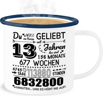 Shirtracer Emaille Becher Blechbecher - Tasse - 13 Jahre - Du wirst von Herzen geliebt | 13. Geburtstag | 13 Jahre Geburtstagsgeschenke | 13ter Geburtstagsgesche