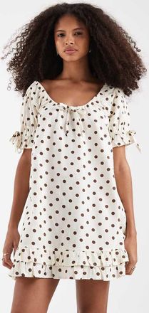 Neon Rose Robe babydoll &agrave; pois - Beige-Neutral