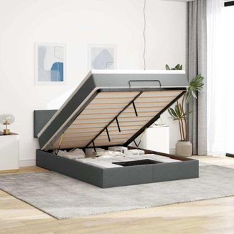 vidaXL Ottomane Bett mit Matratze & LEDs Dunkelgrau 140x200 cm Stoff Vidaxl