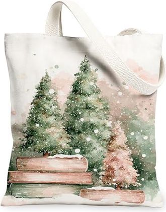 Generic Sacs fourre-tout en toile motif for&ecirc;t artistique, r&eacute;utilisables, vintage, l&eacute;gers et lavables avec bandouli&egrave;re pour voyage, plage, pique-nique, 33 x 38