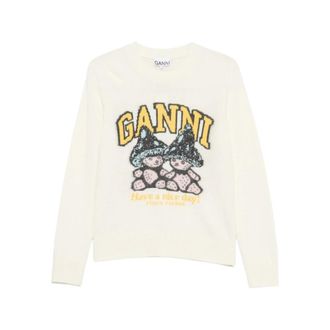 Ganni Logo Intarsia Pullover - - Knitwear - Damen - Wei&szlig; - XS