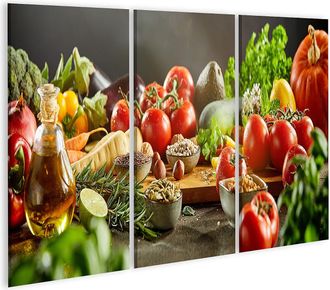 Islandburner Bild auf Leinwand Frisches Gem&uuml;se und Gew&uuml;rze auf einem Tisch arrangiert Bilder Wandbilder Poster