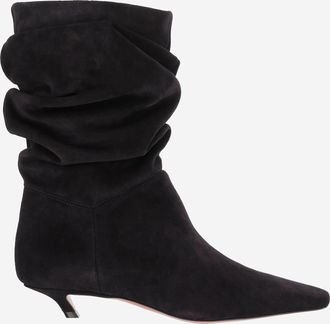 Amina Muaddi Bottes Jamie En Cuir Daim