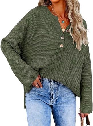 Generic Pull Oversize en Tricot &agrave; Manches Chauve-Souris pour Femme, Coupe Ample, col en V, Taille L, Collection 2025