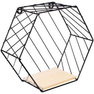 BESPORTBLE NUOBESTY Multifunktionales Wandregal aus Eisen Lochfreies Lagerregal mit Haken Geometrisches Badezimmer und K&uuml;chenregal zur Wandmontage Schwarzes Aufb