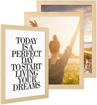 Photolini Bilderrahmen 30x40 Holz MDF Natur 3er Set, breite Rahmen 30x40 Holz MDF mit Acrylglas, picture frame 30 x 40 zum Aufhängen, Bilderrahmen 40x30 cm plus