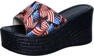 Generic Sandales à talon compensé pour femme - Antidérapantes - Style bohème - Sandales de plage hautes - Sandales de bain - Bout ouvert - Tongs confortables 