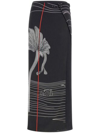 Ferragamo jupe en soie à imprimé graphique - Noir
