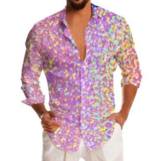 Generic Chemise disco pour homme imprim&eacute;e multicolore - Costume de carnaval imprim&eacute; &agrave; paillettes - Costume de mascarade pour homme - V&ecirc;tements amples des d&eacute;ce
