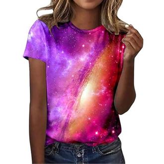 Generic T-shirt Galaxy pour femme - Costume de carnaval tendance - Ciel &eacute;toil&eacute; - Costume d&eacute;t&eacute; - Costume de carnaval - Galaxie - Univers - Manches courtes, Ble