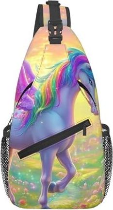 Generic Sac &agrave; dos &agrave; bandouli&egrave;re pour homme - Motif licornes et f&eacute;es magiques - Avec motifs de fleurs et de fleurs