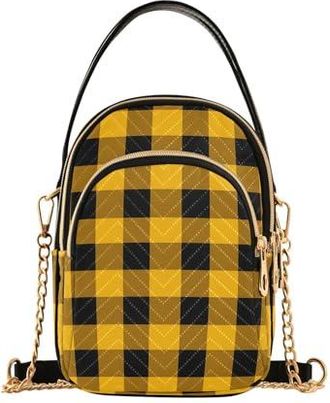 Mnsruu Sac à bandoulière pour femme - Motif écossais jaune et noir - Sac à dos à bandoulière avec sangle réglable
