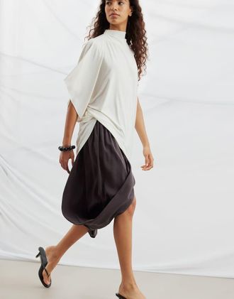 NA-KD jupe midi drap&eacute;e en modal prune-Marron