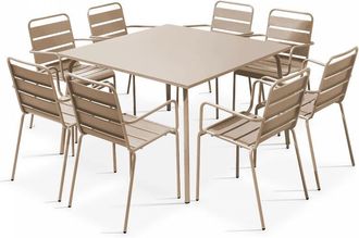 Oviala Ensemble table de jardin carr&eacute;e et 8 fauteuils en m&eacute;tal taupe - Palavas