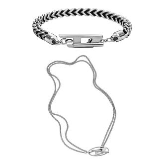 Diesel Herren Silber-Ton Edelstahl Armband und Halskette, Set