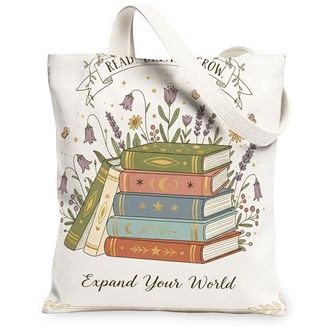 Generic Sacs fourre-tout en toile florale, motif livre vintage, sacs d&eacute;picerie, sacs d&eacute;picerie r&eacute;utilisables, l&eacute;gers et lavables en toile pour, blanc, 13x15 I