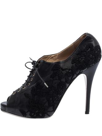 Valentino Garavani bottines lacées à fleurs brodées - Noir