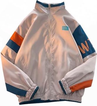 Minetom Veste Femme Vintage Hip Hop Manteau College Jacket Unisexe Casual Zipper Blouson Bomber Veste de Surv&ecirc;tement Streetwear J Beige L