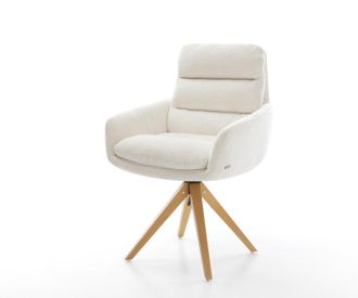 DELIFE Drehstuhl Abelia-Flex mit Armlehnen Boucl&eacute; Soft Beige Holzgestell kantig Natur 180&deg; drehbar, Esszimmerst&uuml;hle