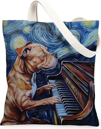 Generic Pitbull Sac fourre-tout en toile r&eacute;utilisable pour faire du shopping Motif piano &eacute;toil&eacute; nuit 33 x 38 cm