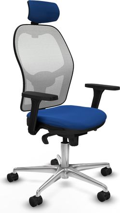 Piqueras y Crespo B&uuml;rostuhl mit R&uuml;ckenlehne und 3D-Armlehnen, h&ouml;henverstellbare Lendenwirbelst&uuml;tze und h&ouml;henverstellbares Kopfteil, Wei&szlig;/Blau