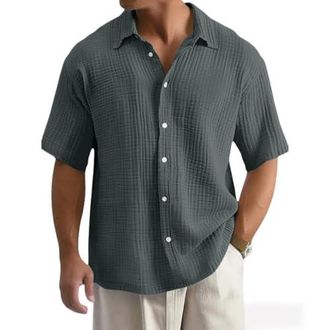 Generic Ovalyf Chemise en tricot textur&eacute; pour homme Style d&eacute;contract&eacute;, gris fonc&eacute;, 5XL