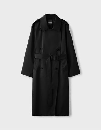 Stradivarius trench-coat long basique noir