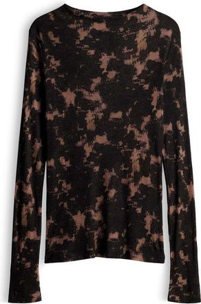 OPUS Longsleeve mit abstraktem Print Figurbetonte Silhouette mit Funnel Neck und semitransparenter Haptik