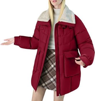 Generic Veste Chic Femme Doudoune Femme Hiver Chaude Doudoune Longue En Coton Pour Manteau D Hiver Épais Et Haut De Gamme Manteau Chic Veste Grande Taille Red