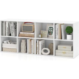Costway Biblioth&egrave;que dExposition &agrave; 2 Niveaux avec 8 Cubes, &Eacute;tag&egrave;re de Rangement Autoportante avec 2 Kits Antibasculement, Meuble de Rangement, pour