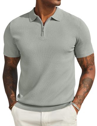 Coofandy Herrenbekleidung Polo Shirt Herren Strick Poloshirts Hemden für Herren mit Reißverschluss Stretch Golf Polohemd Hellgrün M