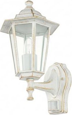 Licht-Erlebnisse Applique murale dext&eacute;rieur avec d&eacute;tecteur de mouvement Verre Aluminium Blanc-Or IP44 Maison B : 17 cm E27 Capteur Lanterne Lampe dext&eacute;rieur nostalgiqu