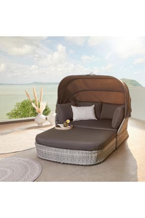 ambia GARDEN Gartenmuschel, Grau, Metall, Kunststoff, Textil, 6-teilig, F&uuml;llung: Schaumstoff, Fleece, 154x137x192 cm, wetterfest, verstellbares Dach, Loungem&ouml;bel, 