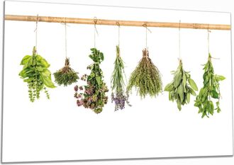 Wallario Herdabdeckplatte/Spritzschutz aus Glas, 1-teilig,90x52cm mit 8mm hohen F&uuml;&szlig;en, f&uuml;r Ceran- und Induktionsherde, Verschiedene Kr&auml;uter an der Leine