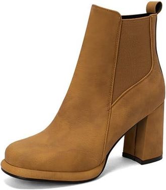 Generic Bottines Chelsea Femme Plateforme Hauteur Cheville Talon Bloc Zip Lat&eacute;ral Panneaux Extensibles pour Streetwear Sorties Tenue Quotidienne Automne Hiver
