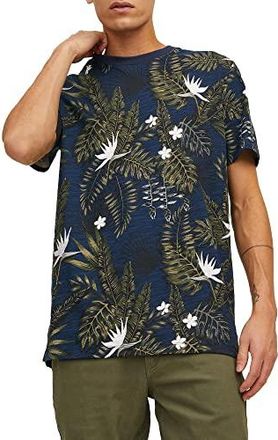 Jack & Jones Jprblatropic SS Tee Crew Neck Sn T-Shirt, Navy Blazer/AOP : ss23, m Hommes