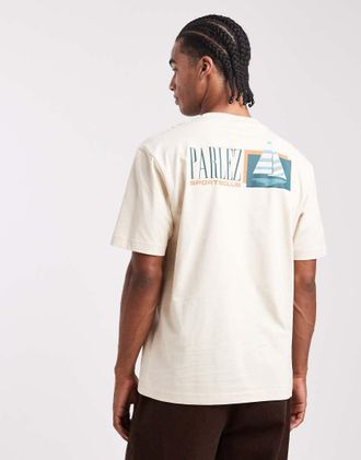 Parlez Clothing T-Shirt in Hellbeige mit grafischem Segellogo und Rückenprint im Siebdruckverfahren-Neutral