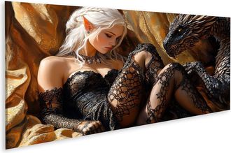 Islandburner Bild auf Leinwand Elfe und Drache in mystischem Einklang Bilder Wandbilder Poster