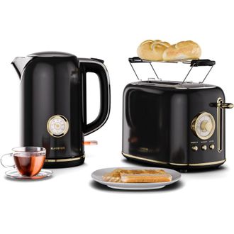 Klarstein Klarstein Victoria Toaster Wasserkocher Set, Retro Design, 2 Scheiben Toaster mit 7 Br&auml;unungsstufen & Br&ouml;tchenaufsatz, 1,7L Wasserkocher mit