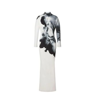 Alberta Ferretti Femme, Robes, Blanc, Taille: 36 FR Robe Maxi &agrave; Manches Longues et Imprim&eacute; Orchid&eacute;e