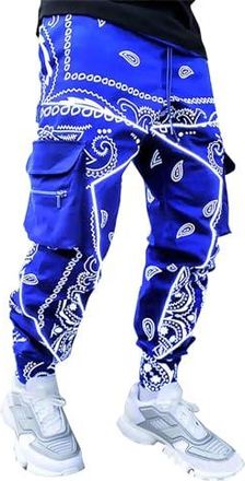 Generic Pantalon cargo imprim&eacute; coupe ample pour homme High Street Fashion Multi Pocket Joggers, bleu, M