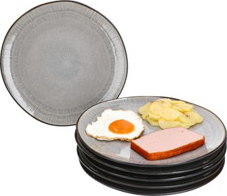 MamboCat 6er Set Reactive Glaze Dark Cement Speiseteller I handgefertigte Steingut-Essteller für 6 Personen I große Teller für Grillen, Hauptmahlzeiten & Co