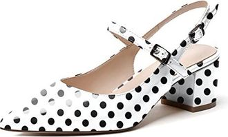 elashe Femme Slingback Escarpins Talon Bloc Bout Pointu Bride Cheville Pumps Petit Talon 5CM Chic Chaussure Pois EU38