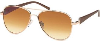 styleBREAKER Lunettes de pilote pour femmes avec verres teintés, lunettes de soleil avec branches laquées et strass 09020053, Monture dorée-marron foncé/verre dégr